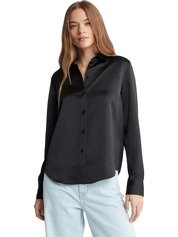 Calvin Klein Satin Classic Button-down Shirt - Black Beauty