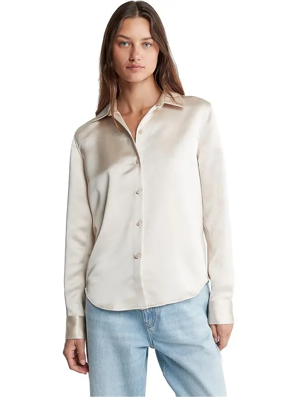 Calvin Klein Satin Classic Button-down Shirt - Sandshell