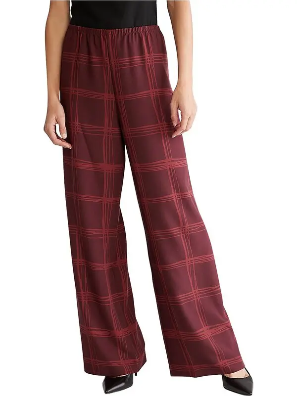 Calvin Klein Check Wide-leg Pants - Burgundy