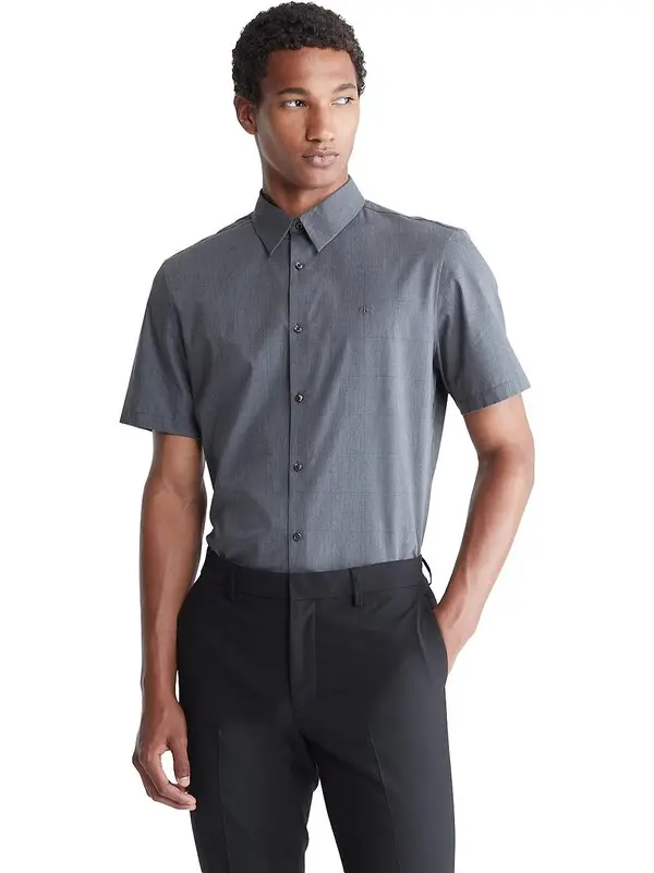 Calvin Klein Windowpane Slim Stretch Short Sleeve Button-down Shirt - Magical Forest