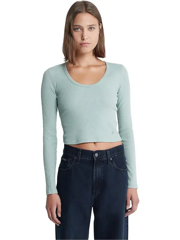 Calvin Klein Waffle Cropped Scoopneck T-shirt - Iceberg Green