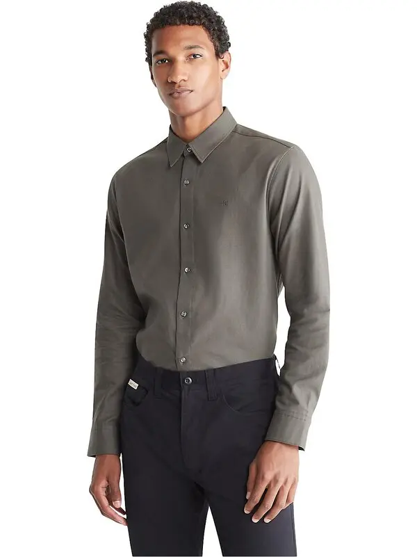 Calvin Klein Solid Flannel Classic Button-down Shirt - Beluga