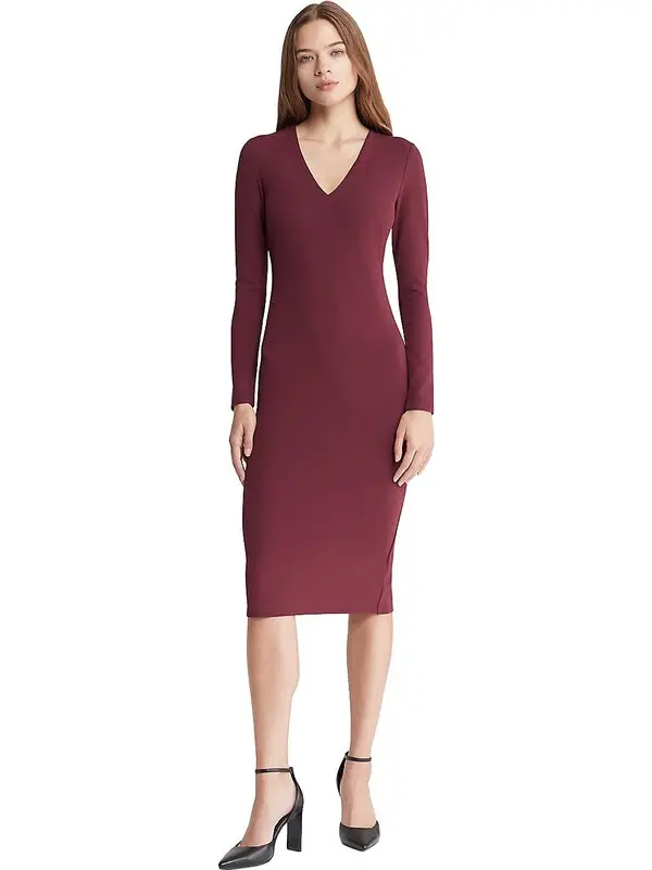 Calvin Klein Stretch Crepe Midi Dress - Tawny Port
