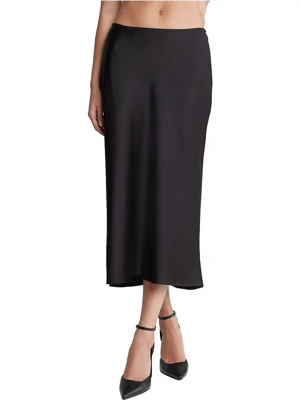 Calvin Klein Satin Midi Skirt - Black Beauty