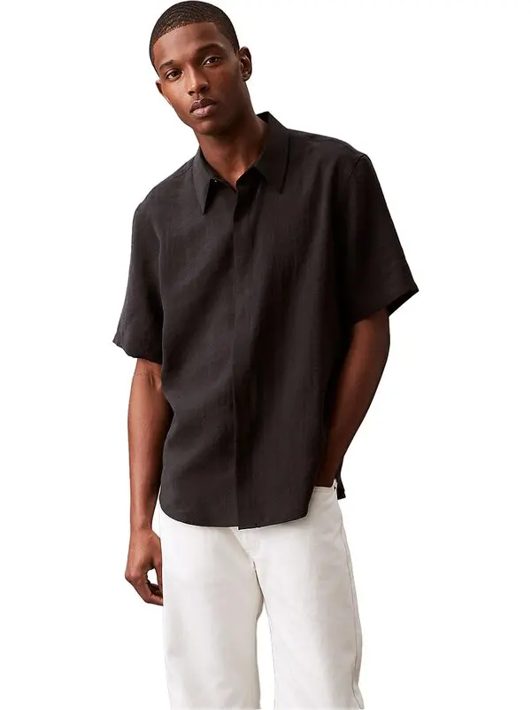 Calvin Klein Textured Classic Button-down Shirt - Black Beauty