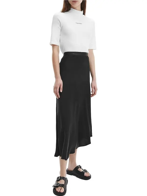 Calvin Klein A-line Midi Skirt With Logo Waistband - Black