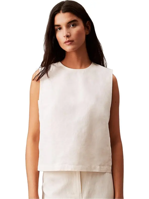 Calvin Klein Linen Blend Top - Antique White