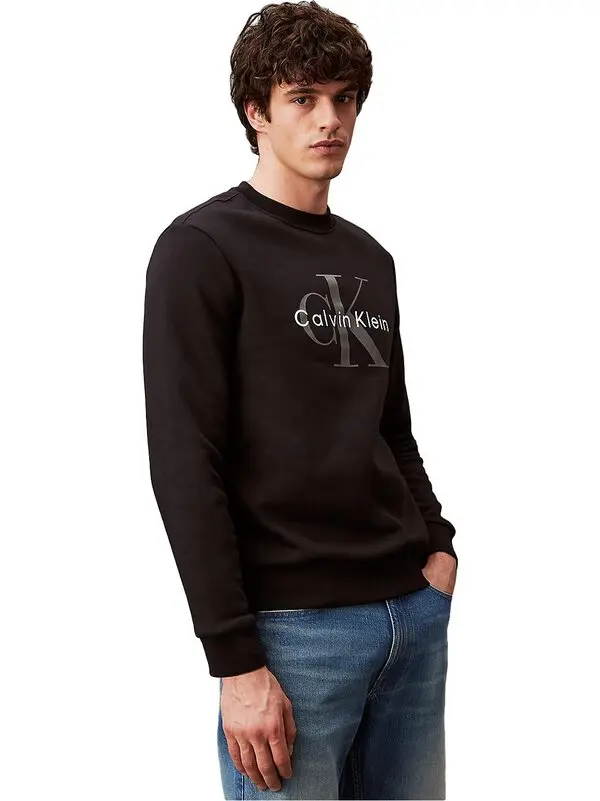 Calvin Klein Monogram Logo Relaxed Fleece Crewneck Sweatshirt - Black Beauty