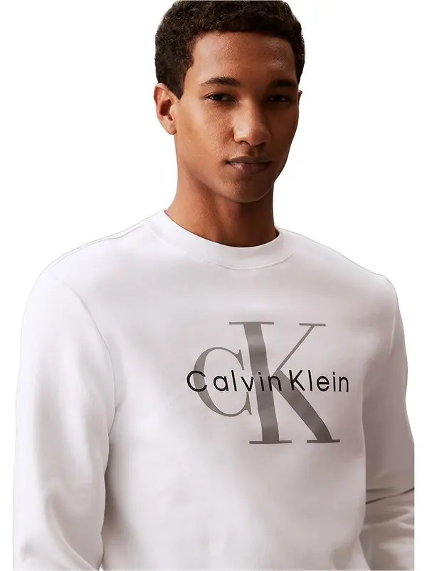 Calvin Klein Monogram Logo Relaxed Fleece Crewneck Sweatshirt - Brilliant White