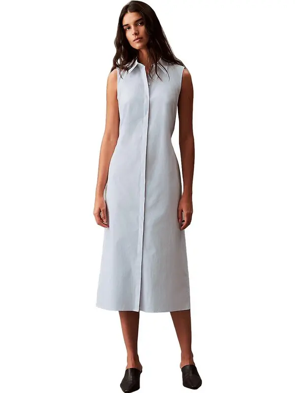 Calvin Klein Stretch Poplin Cutout Shirt Dress - Ancient Water