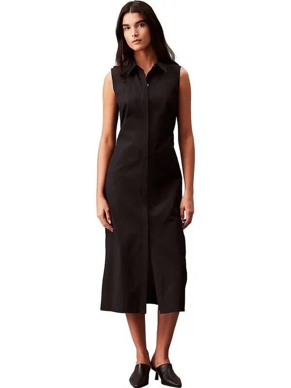 Calvin Klein Stretch Poplin Cutout Shirt Dress - Black Beauty