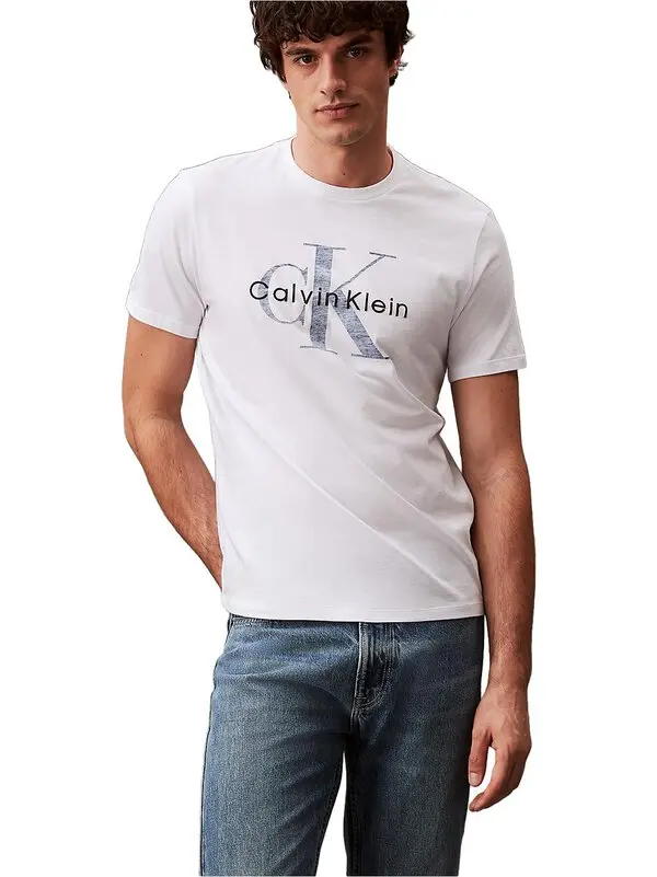 Calvin Klein Faded Monogram Logo Crewneck T-shirt - Brilliant White