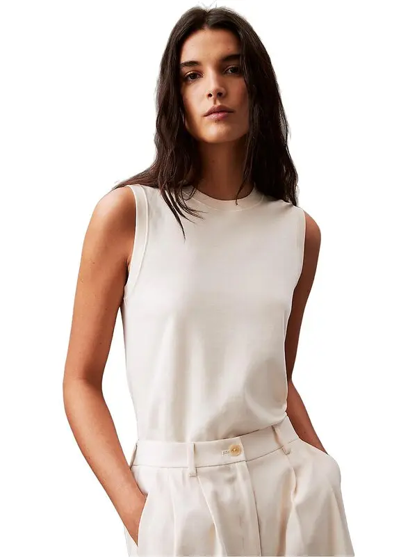 Calvin Klein Soft Cotton Sleeveless Top - Antique White