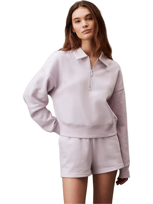 Calvin Klein Archive Logo Fleece Quarter Zip Polo Sweatshirt - Orchid Hush