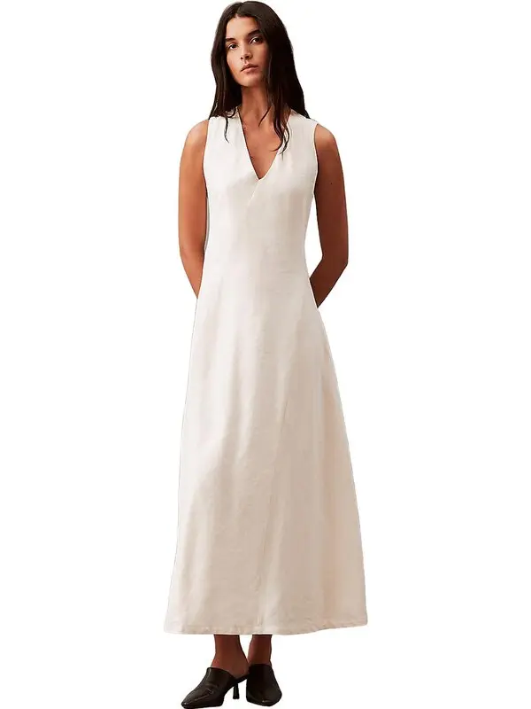 Calvin Klein Linen-blend Day Dress - Antique White