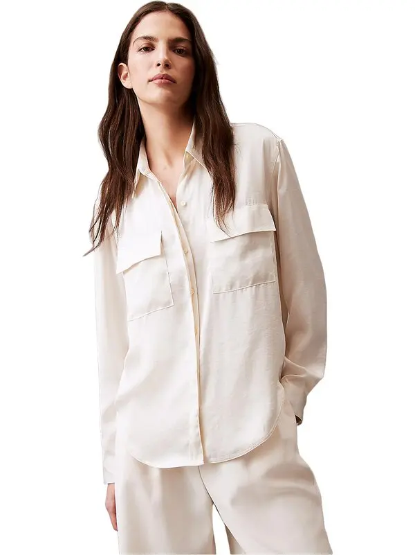 Calvin Klein Crushed Satin Button-down Shirt - Antique White