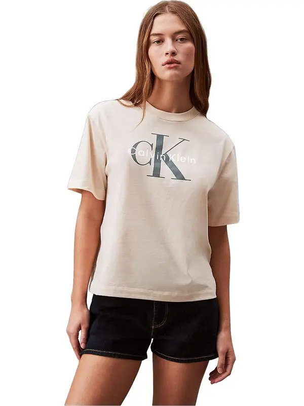 Calvin Klein Monogram Logo Boxy T-shirt - Parchment