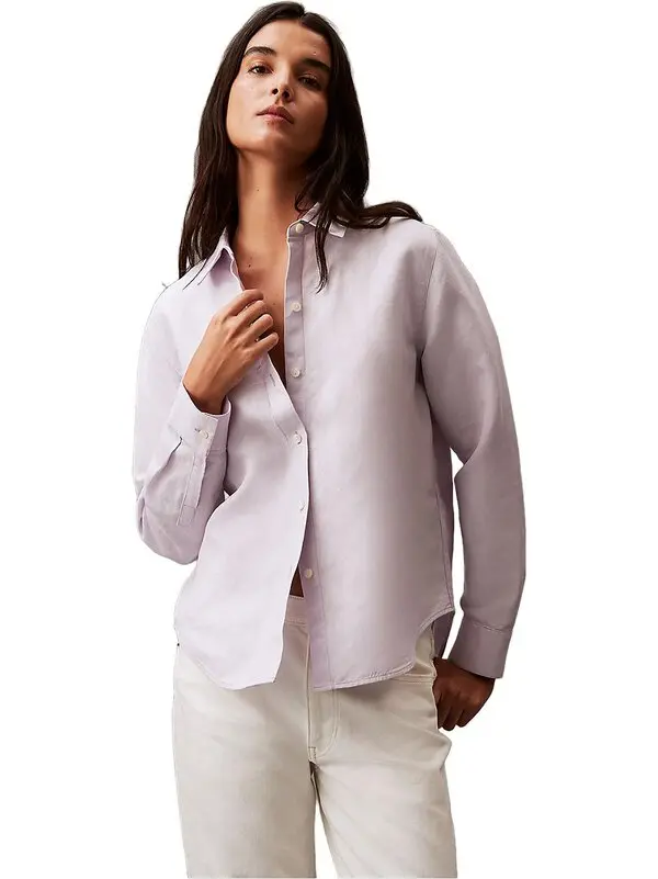 Calvin Klein Linen Blend Classic Fit Button-down Shirt - Orchid Hush