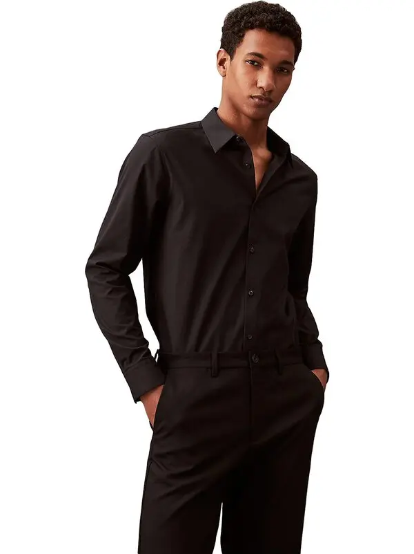 Calvin Klein Solid Tech Slim Fit Button-down Shirt - Black Beauty