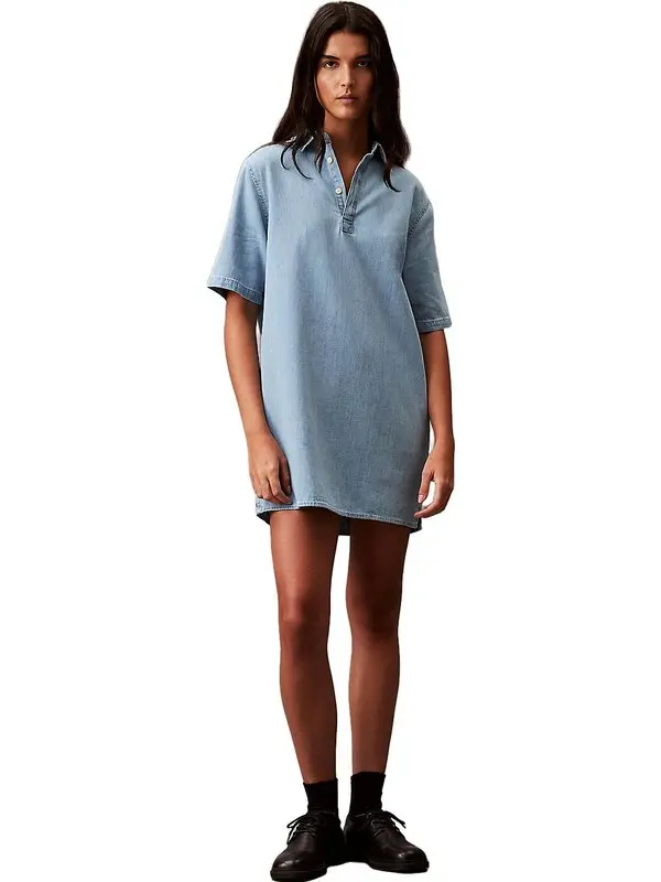Calvin Klein Chambray Mini Shirt Dress - Stevie Blue