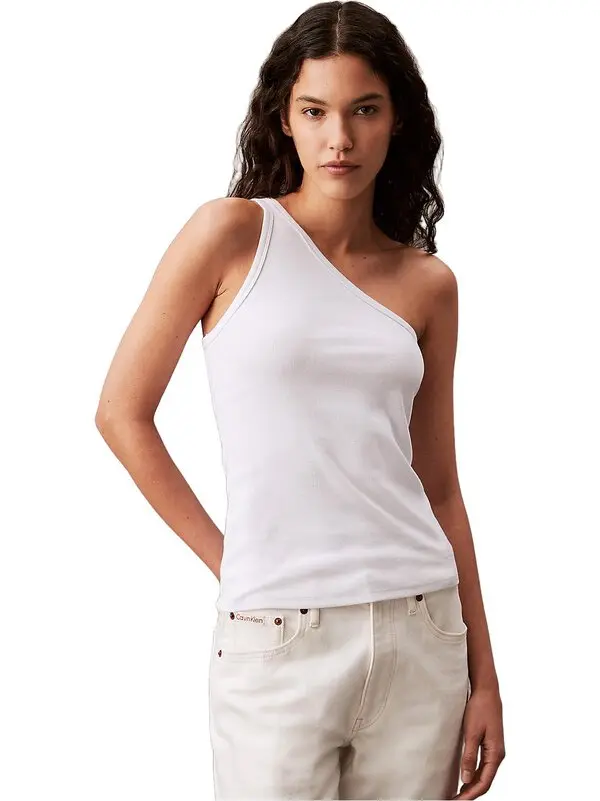 Calvin Klein Cotton Contour Rib One Shoulder Top - Brilliant White