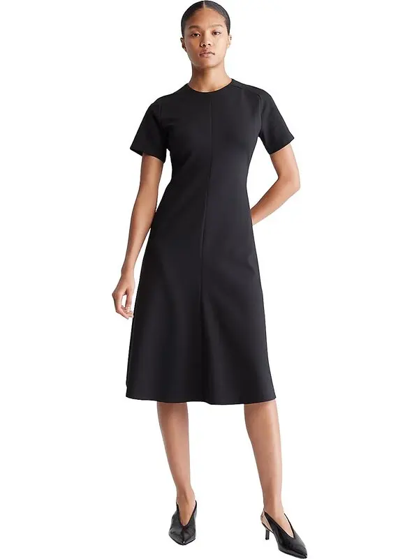 Calvin Klein Short Sleeve Flared Midi Dress - Black