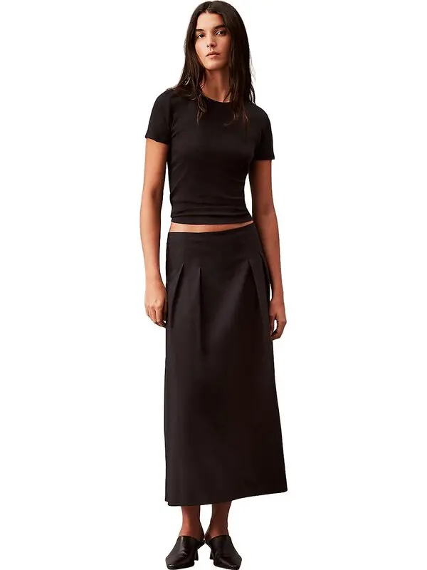 Calvin Klein Stretch Poplin Long Skirt - Black Beauty