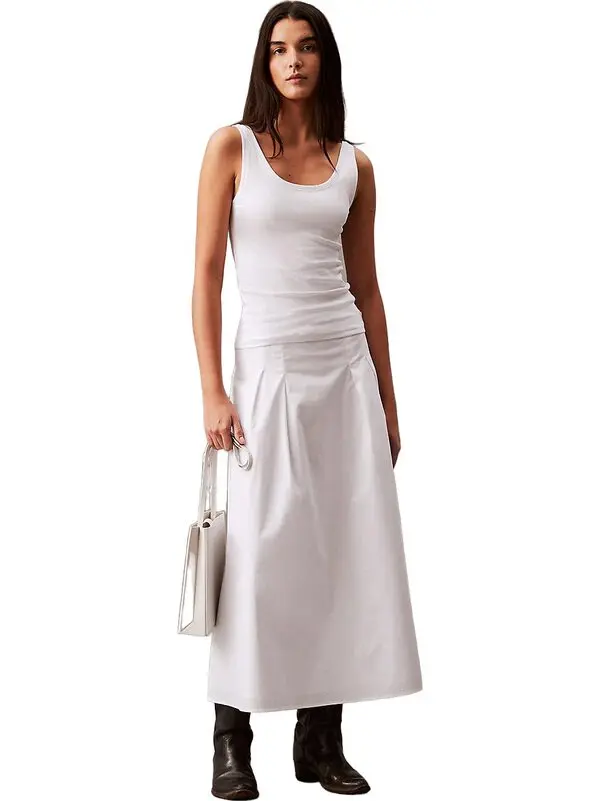 Calvin Klein Stretch Poplin Long Skirt - Brilliant White