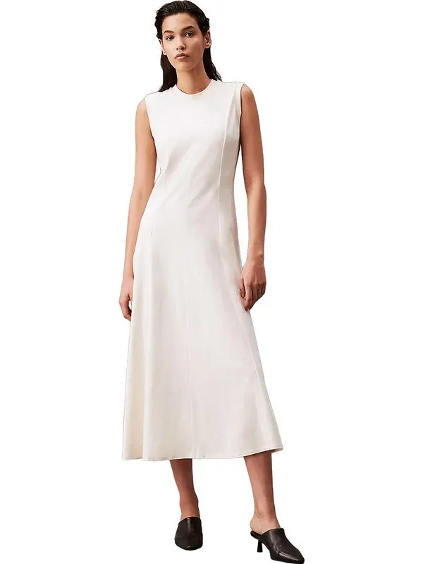 Calvin Klein Cotton Jersey A-line Midi Dress - Antique White