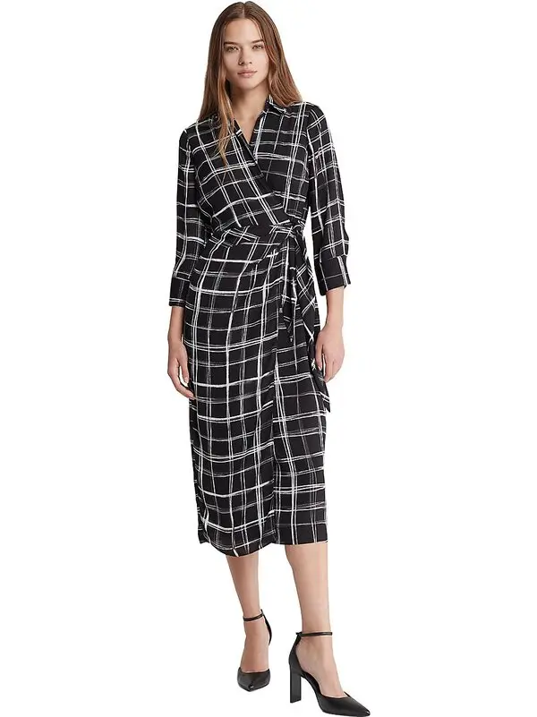 Calvin Klein Plaid Wrap Maxi Dress - Windowpane