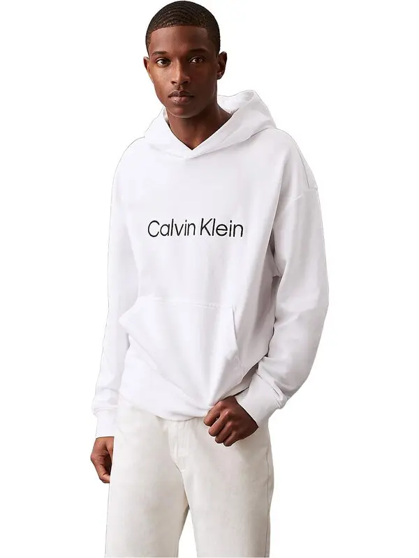 Calvin Klein Relaxed Fit Standard Logo Hoodie - Brilliant White
