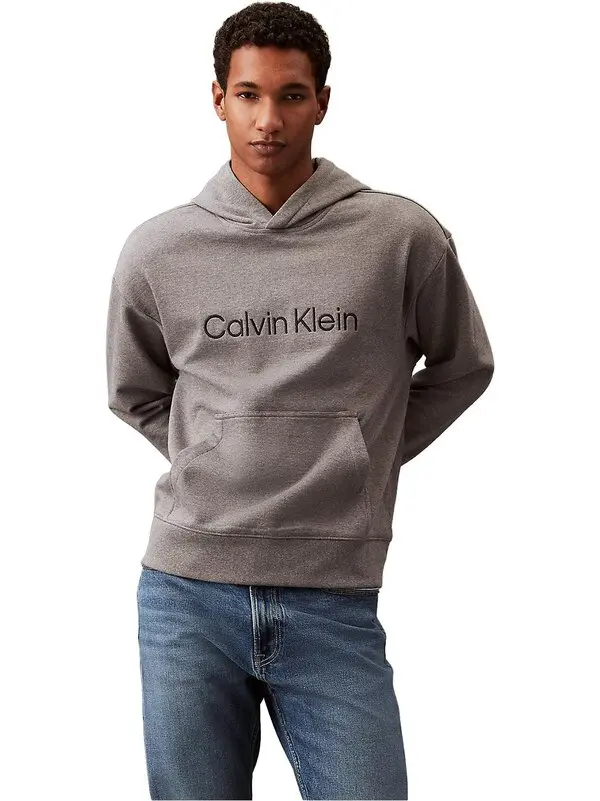 Calvin Klein Relaxed Fit Standard Logo Hoodie - Medium Grey Heather