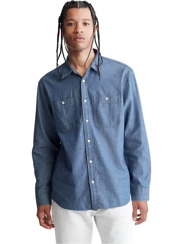 Calvin Klein Striped Linen Blend Classic Button-down Shirt - Unwashed