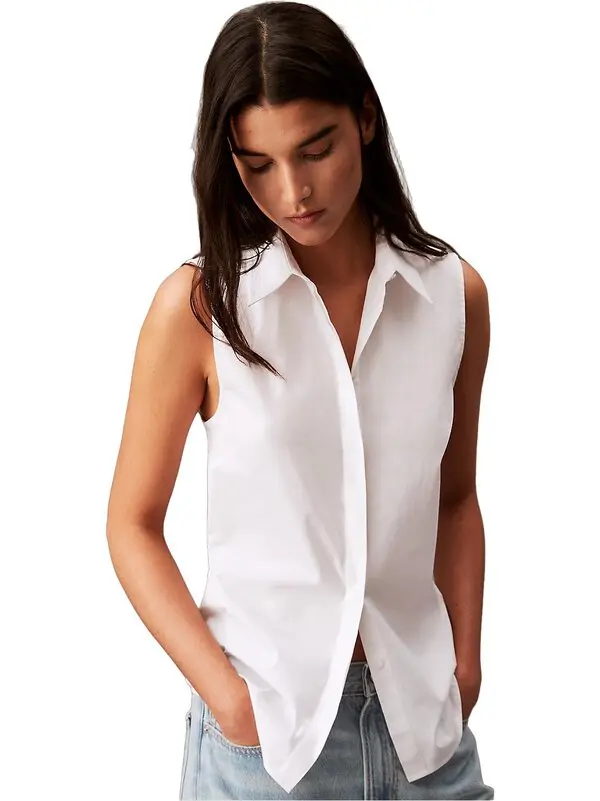 Calvin Klein Stretch Poplin Sleeveless Top - Brilliant White