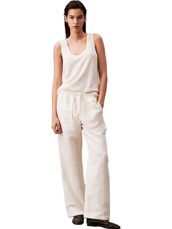 Calvin Klein Linen Blend Pull-on Pants - Antique White
