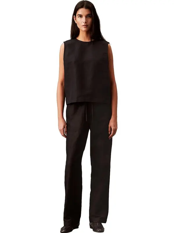 Calvin Klein Linen Blend Pull-on Pants - Black Beauty