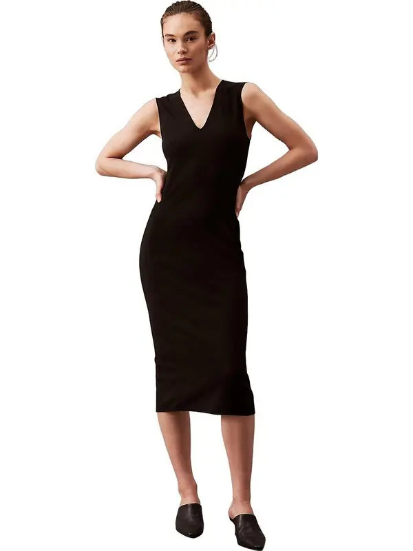 Calvin Klein Stretch Crepe Sleeveless Midi Dress - Black Beauty