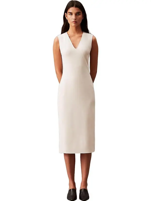 Calvin Klein Stretch Crepe Sleeveless Midi Dress - Parchment