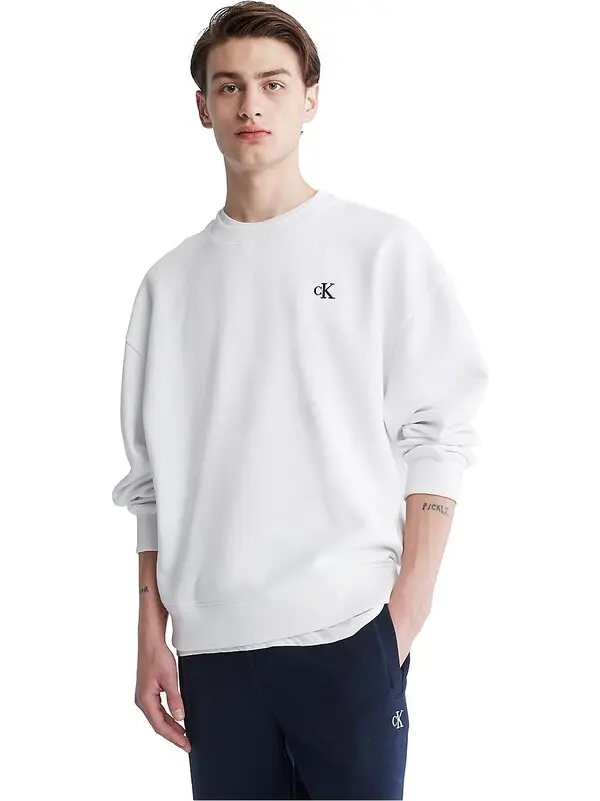 Calvin Klein Relaxed Fit Archive Logo Fleece Sweatshirt - Brilliant White
