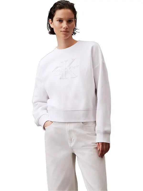 Calvin Klein Monogram Logo Fleece Sweatshirt - Brilliant White