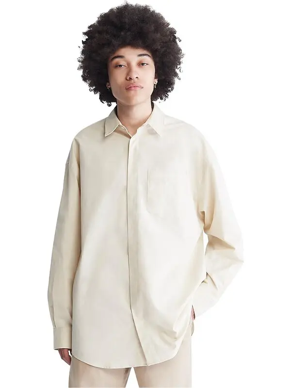 Calvin Klein Long Sleeve Oversized Button Down Shirt - Desert Sand Dune