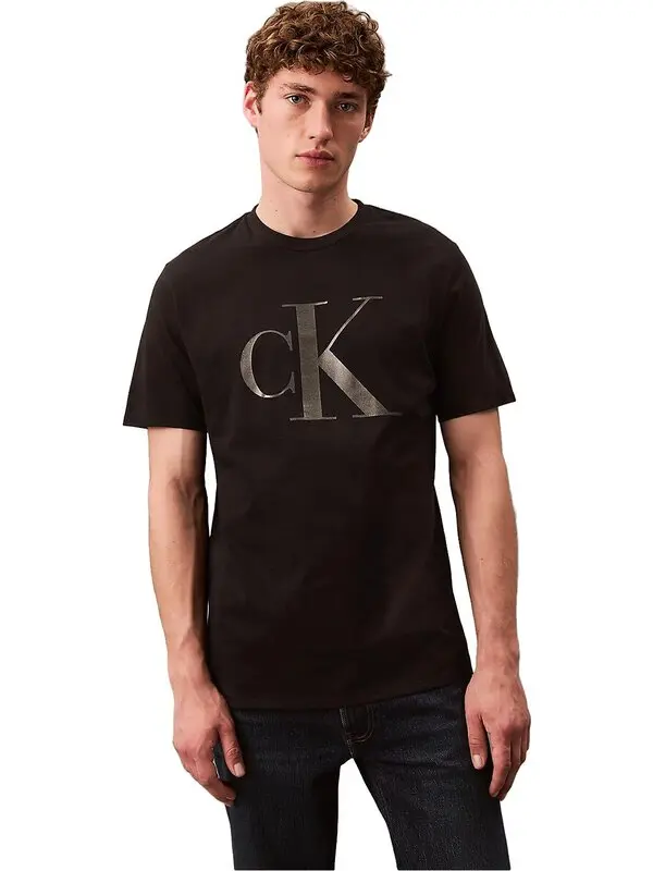 Calvin Klein Metallic Monogram Logo Classic Crewneck T-shirt - Black Beauty