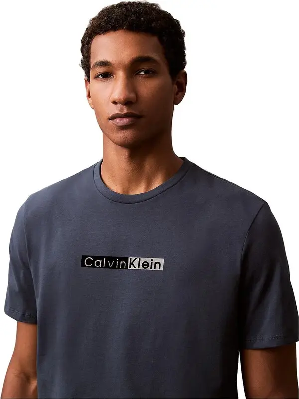 Calvin Klein Flocked Logo Graphic Classic Crewneck T-shirt - Ink
