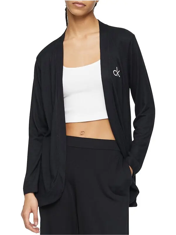 Calvin Klein Aurora Comfort Logo Open Front Sleep Cardigan - Black