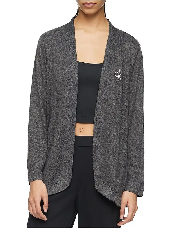 Calvin Klein Aurora Comfort Logo Open Front Sleep Cardigan - Charcoal Heather