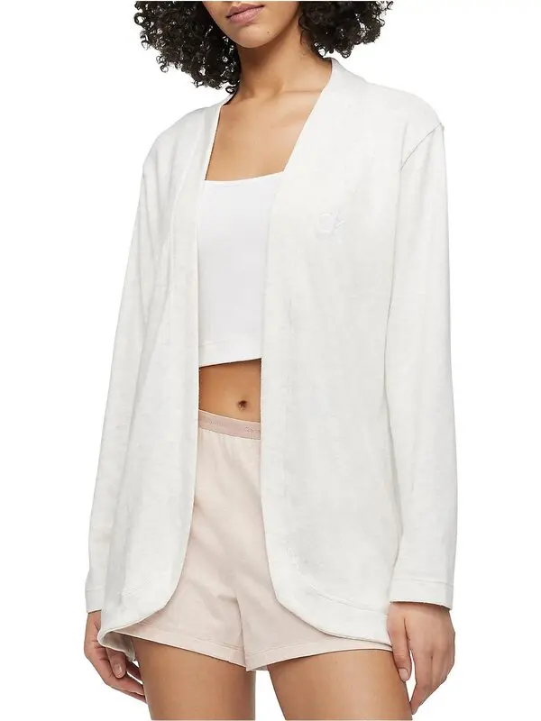 Calvin Klein Aurora Comfort Logo Open Front Sleep Cardigan - Snow Heather