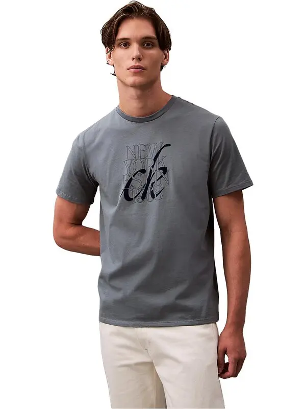 Calvin Klein Script Logo Graphic Classic Crewneck T-shirt - Stormy Weather
