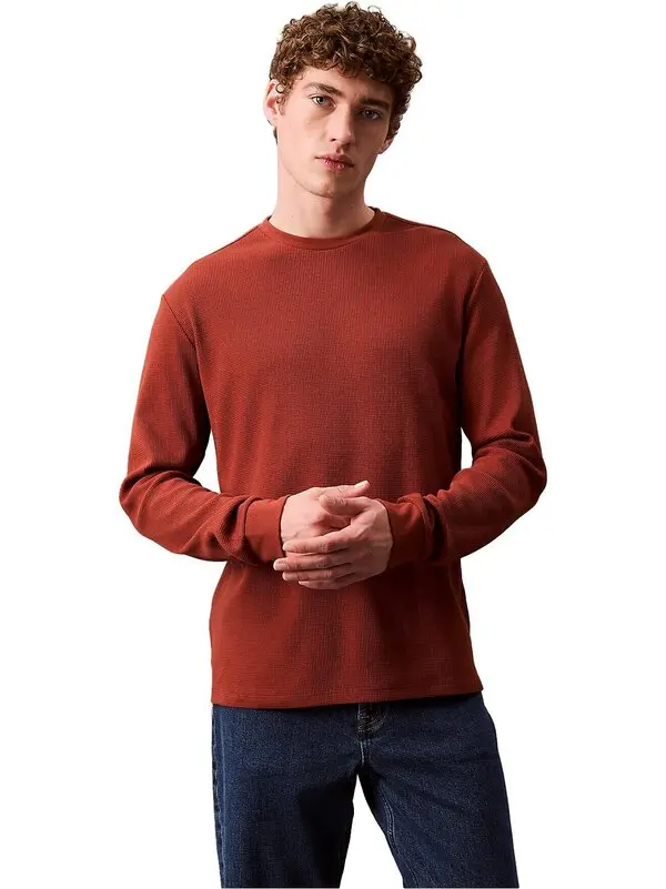 Calvin Klein Waffle Crewneck T-shirt - Roasted Russet