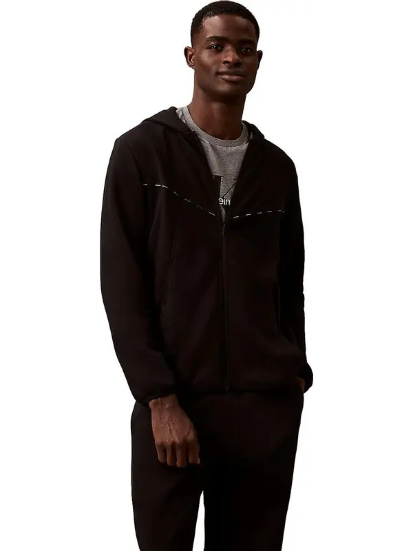 Calvin Klein Fleece Logo Piping Zip Hoodie - Black Beauty