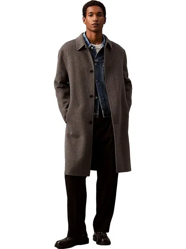 Calvin Klein Double Faced Wool Blend Car Coat - Charcoal Heather